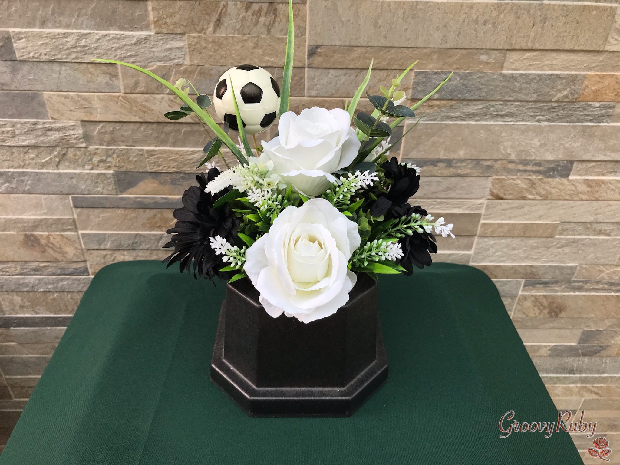 Black & White, Football Colour Grave Pot – GroovyRuby Floral Tributes